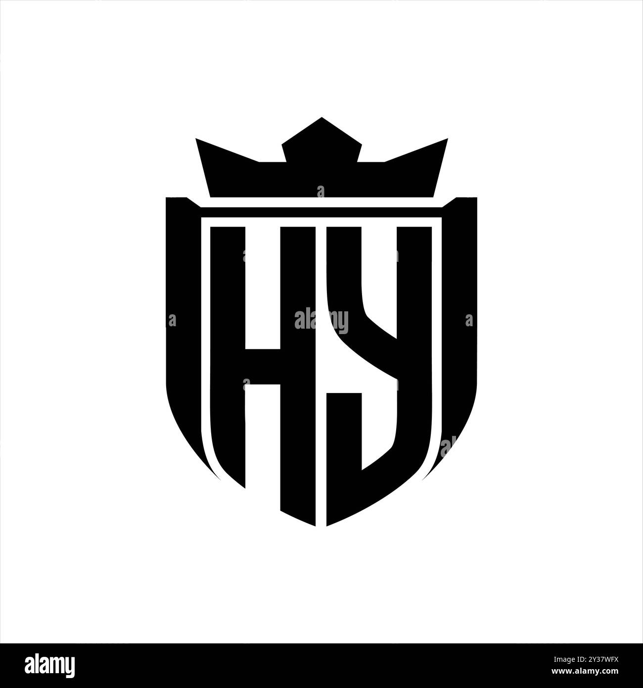 HY Letter logo with shield shape inside shield badge crown on white background template design ...