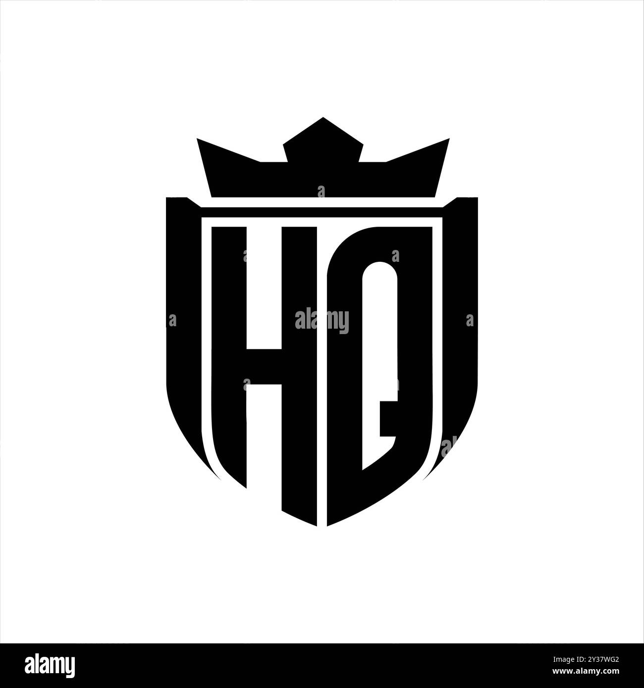 HQ Letter logo with shield shape inside shield badge crown on white ...