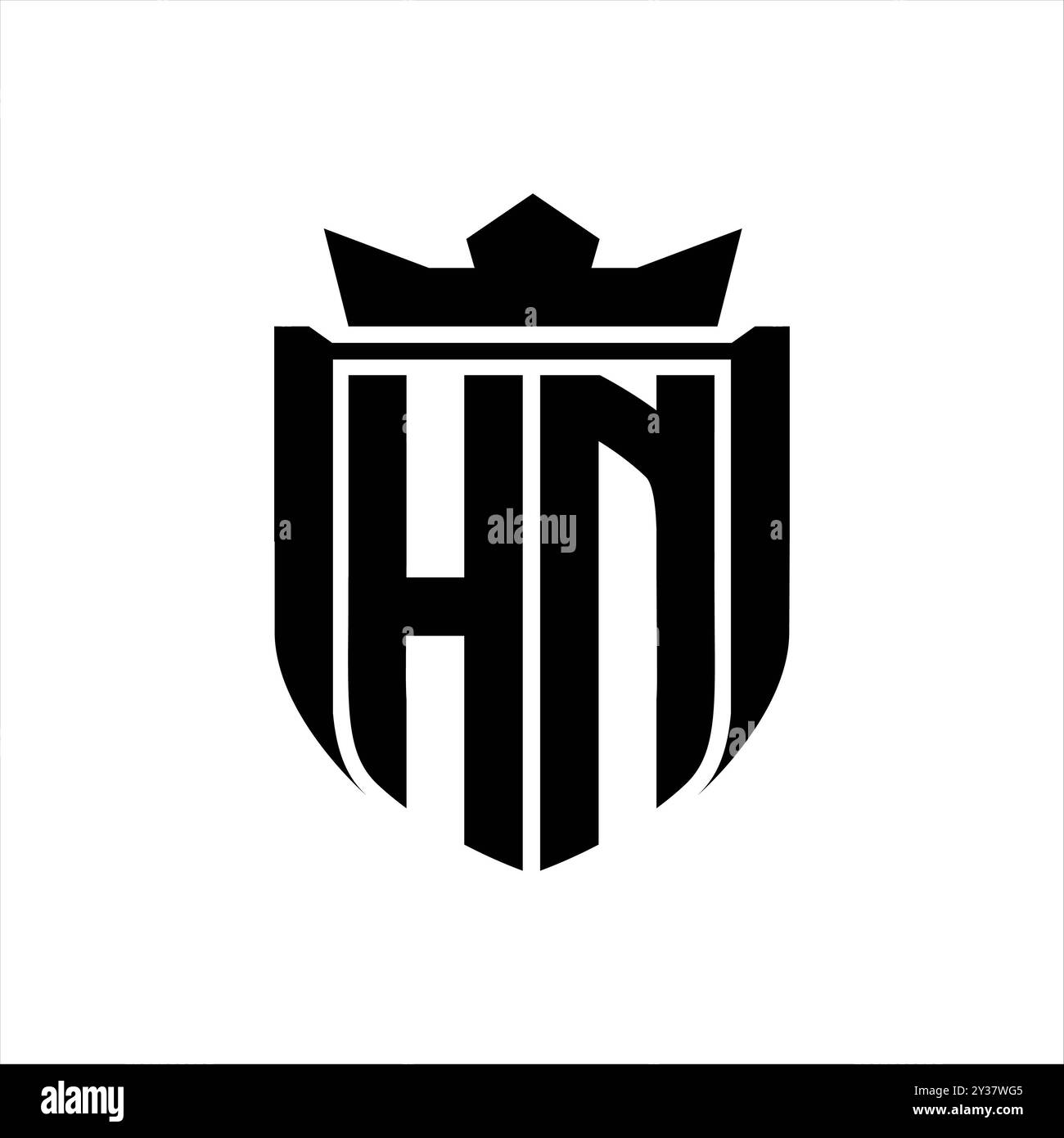 HN Letter logo with shield shape inside shield badge crown on white ...