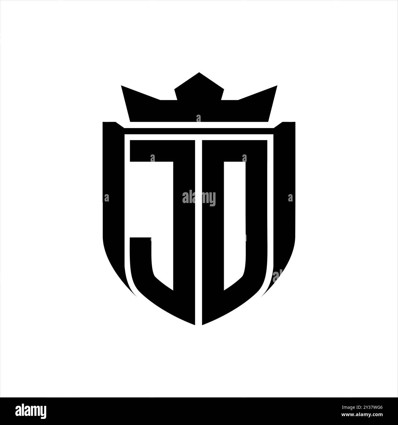 JD Letter logo with shield shape inside shield badge crown on white ...