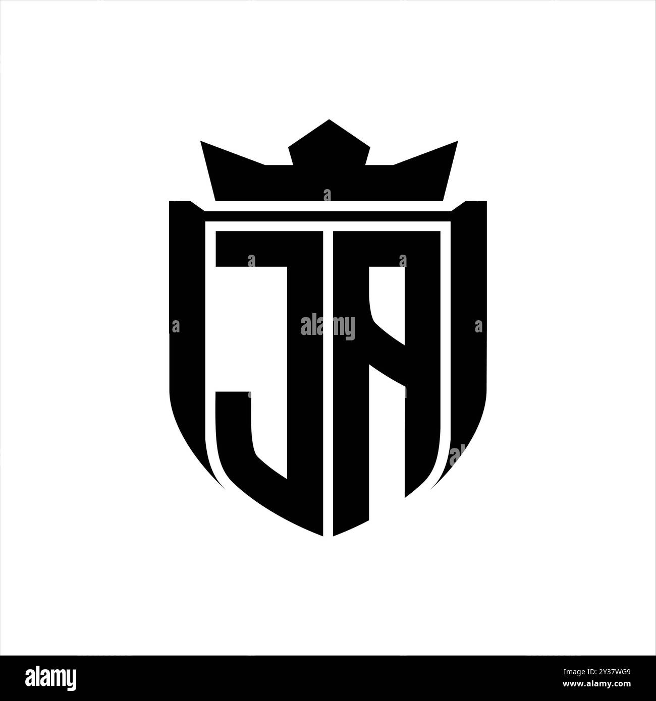 JA Letter logo with shield shape inside shield badge crown on white ...