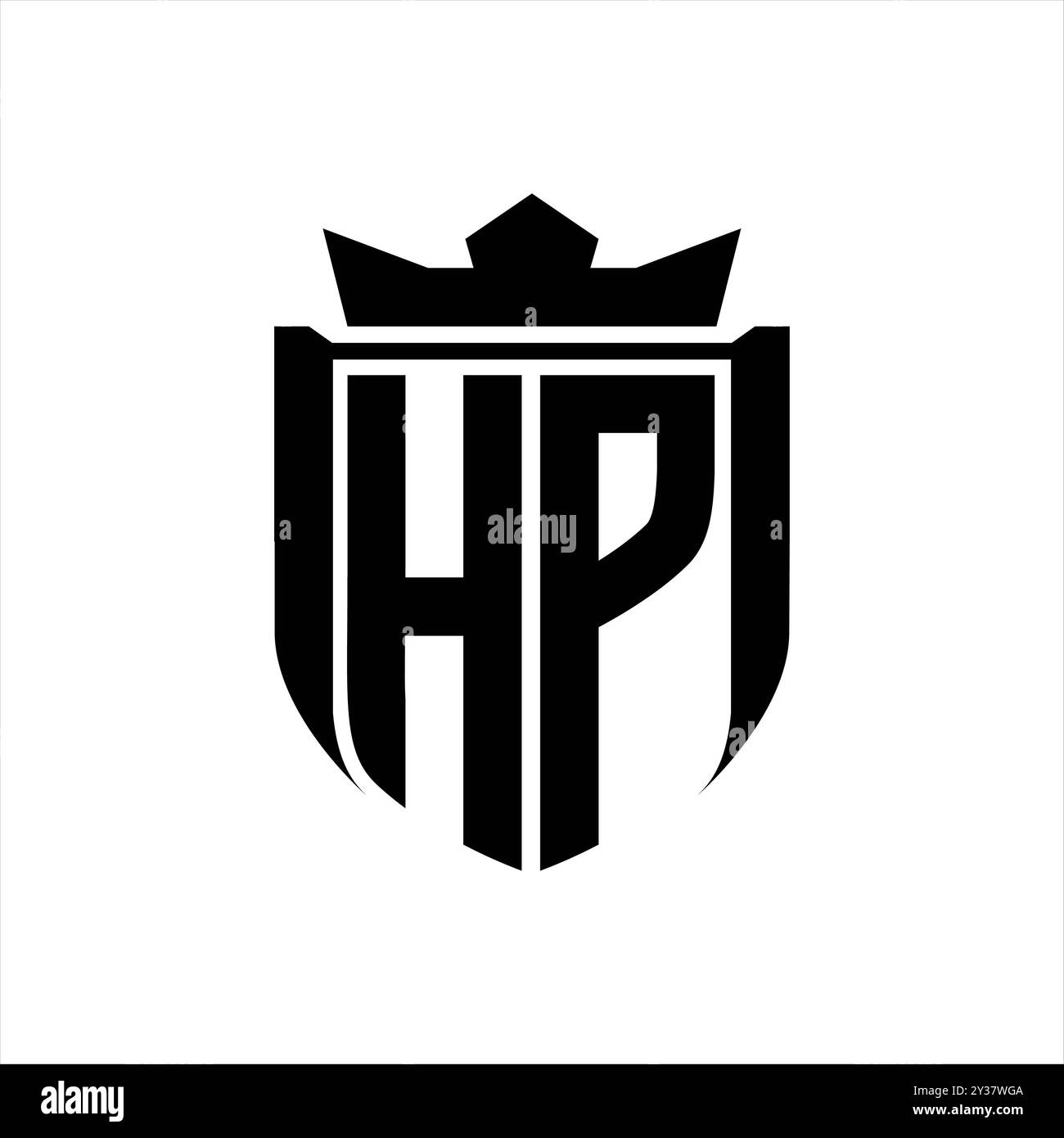 HP Letter logo with shield shape inside shield badge crown on white ...