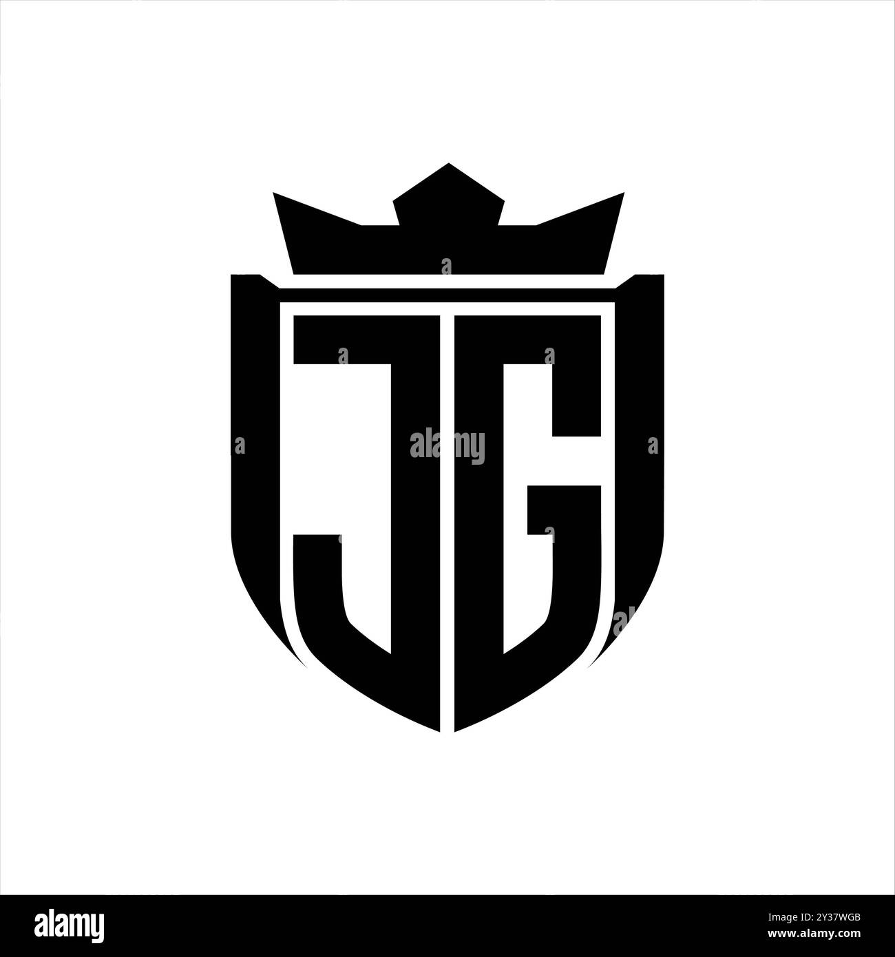 JG Letter logo with shield shape inside shield badge crown on white ...