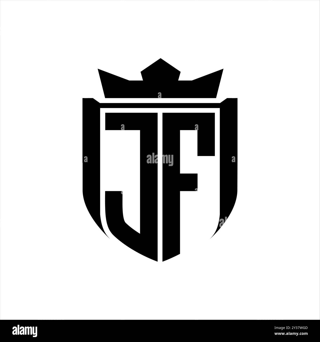 JF Letter logo with shield shape inside shield badge crown on white ...