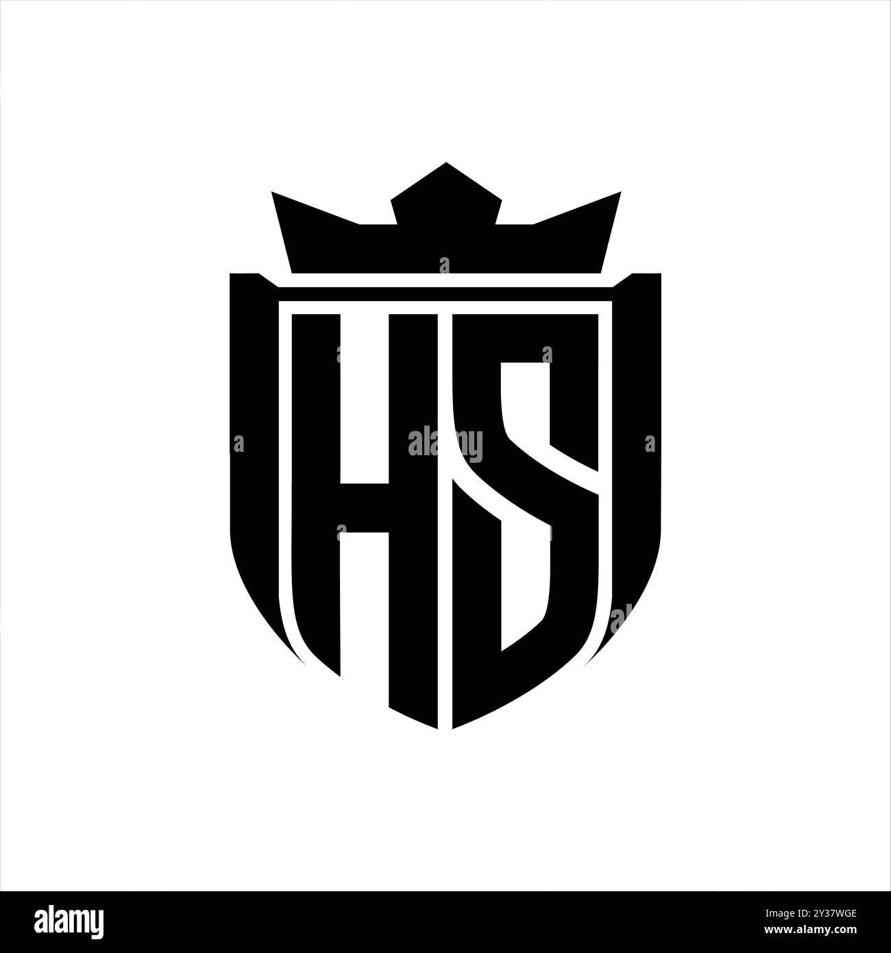 HS Letter logo with shield shape inside shield badge crown on white ...