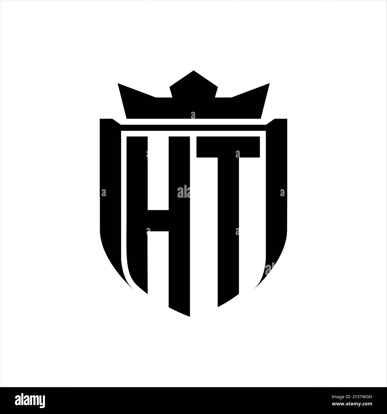 HT Letter logo with shield shape inside shield badge crown on white ...