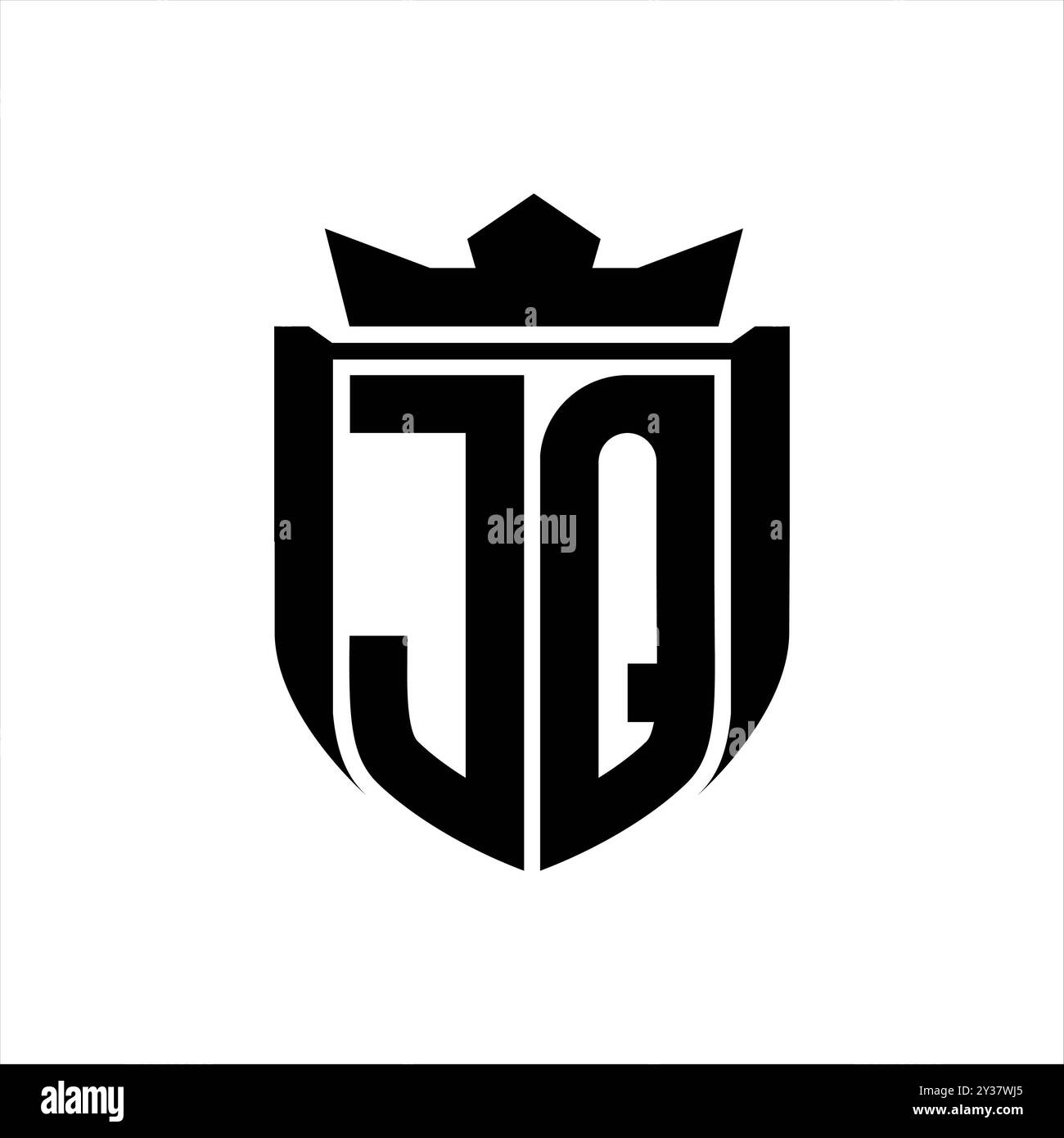 JQ Letter logo with shield shape inside shield badge crown on white ...