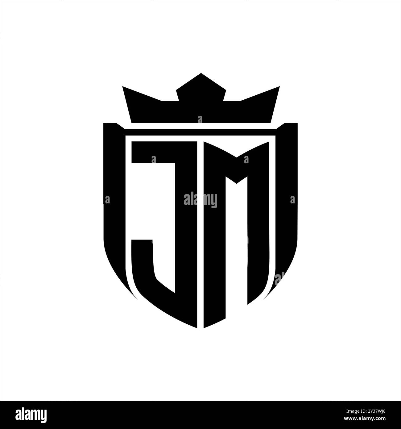 JM Letter logo with shield shape inside shield badge crown on white ...