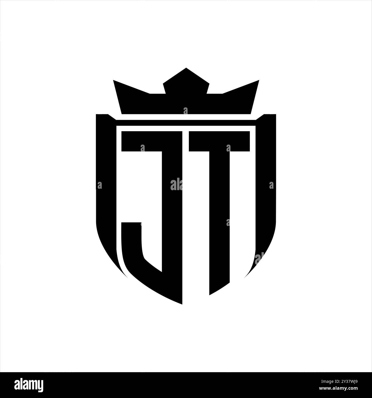 JT Letter logo with shield shape inside shield badge crown on white ...