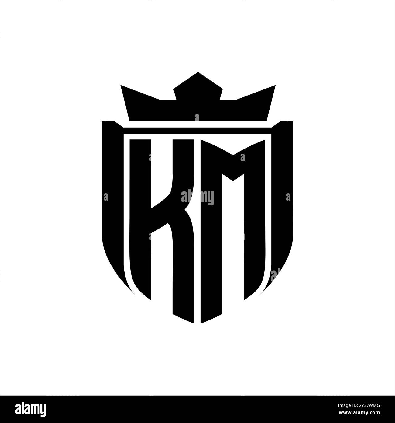 KM Letter logo with shield shape inside shield badge crown on white ...