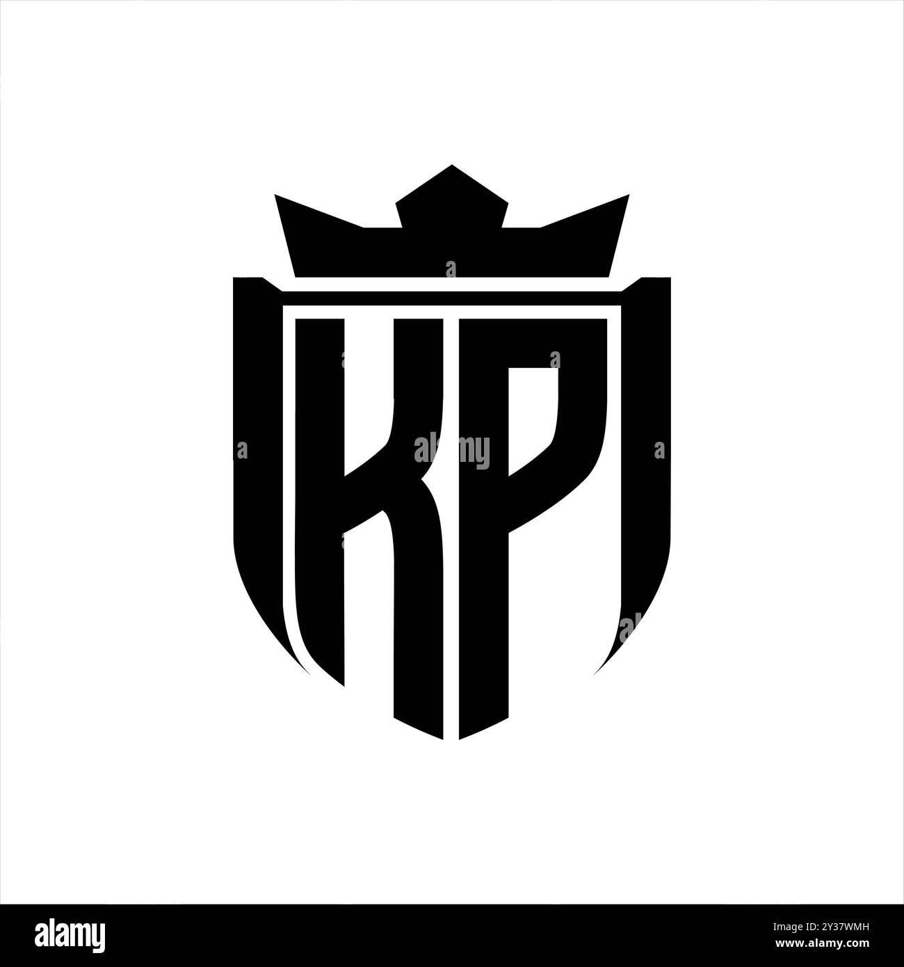 KP Letter logo with shield shape inside shield badge crown on white ...