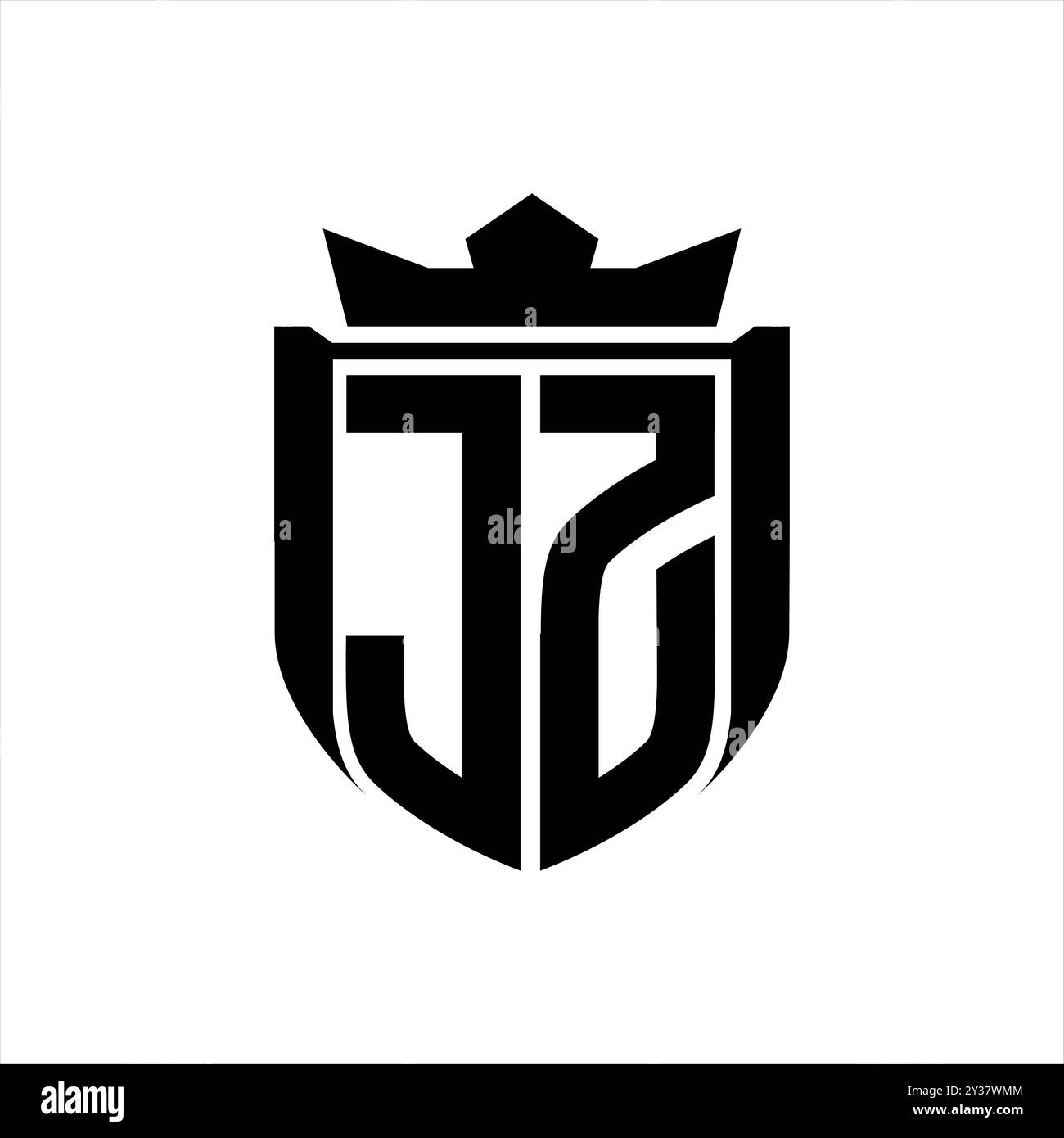 JZ Letter logo with shield shape inside shield badge crown on white ...
