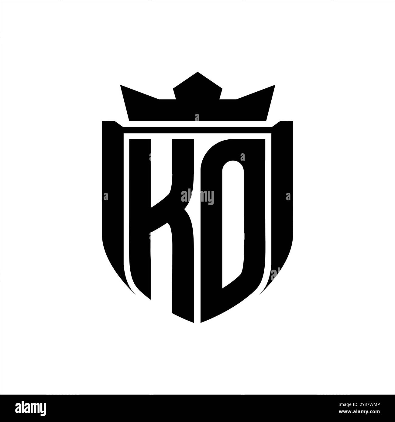 KO Letter logo with shield shape inside shield badge crown on white ...