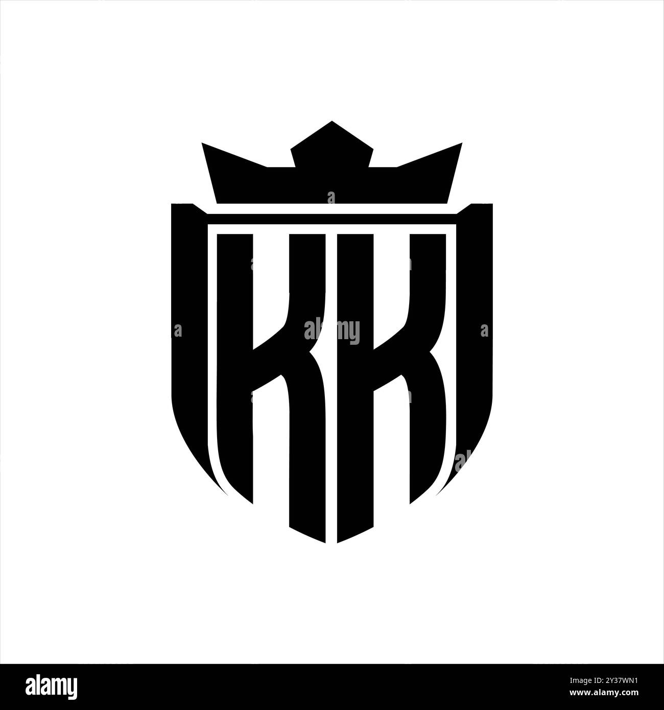 KK Letter logo with shield shape inside shield badge crown on white ...