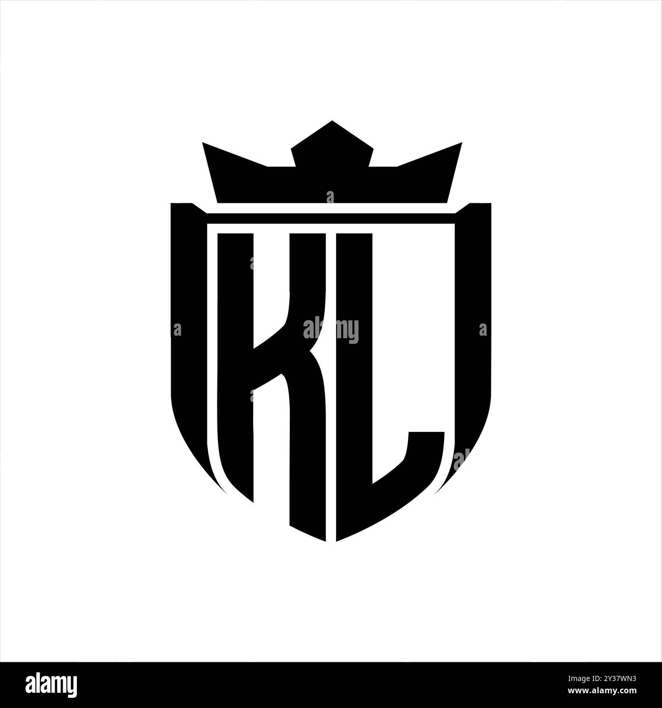 KL Letter logo with shield shape inside shield badge crown on white ...