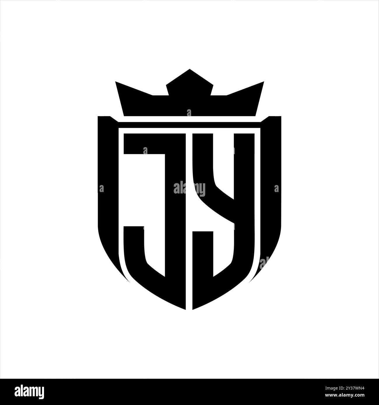JY Letter logo with shield shape inside shield badge crown on white ...