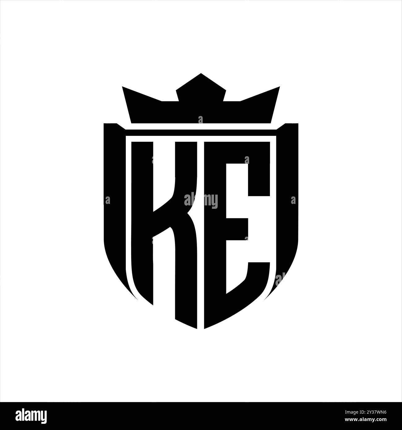 KE Letter logo with shield shape inside shield badge crown on white ...