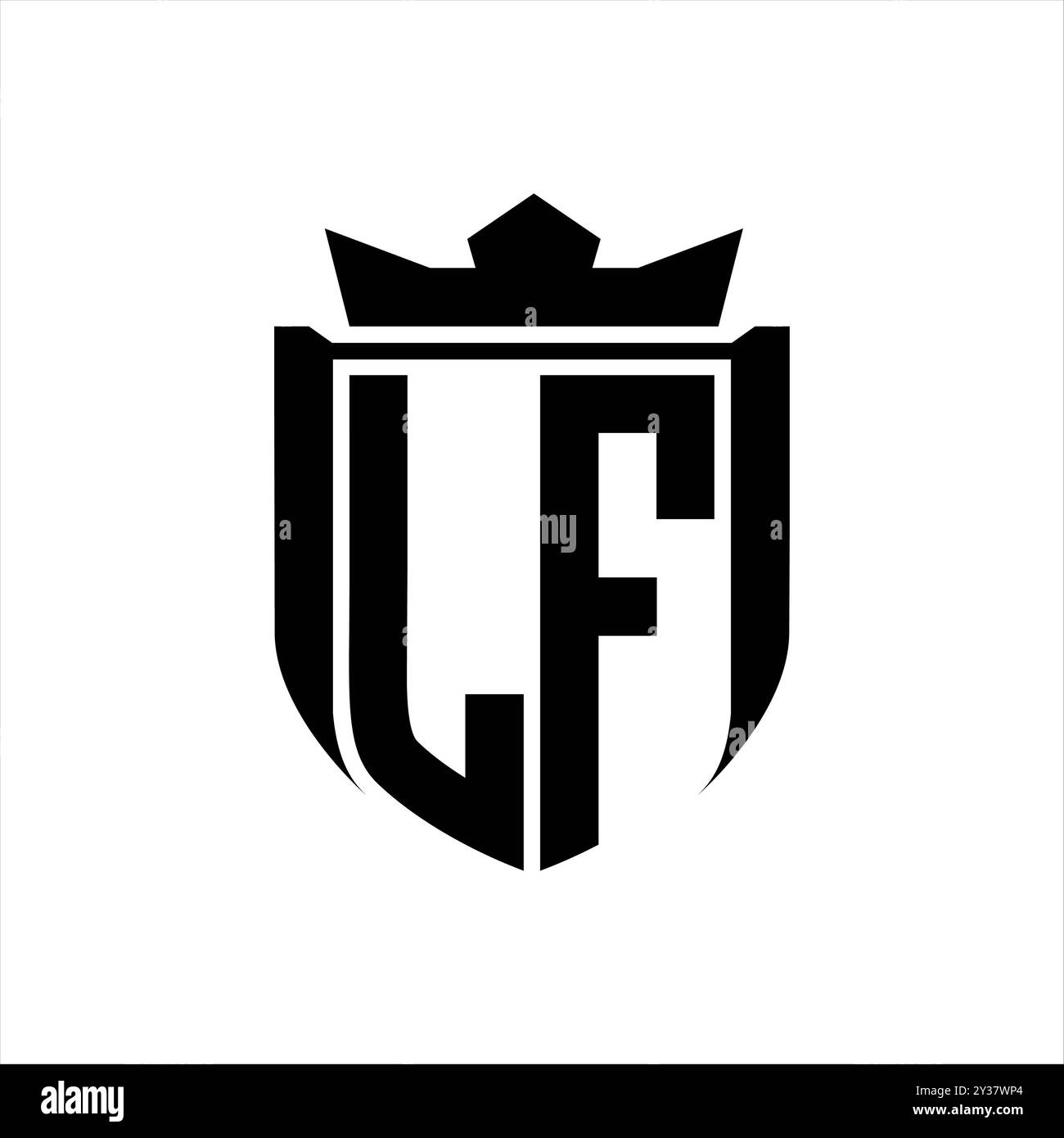 LF Letter logo with shield shape inside shield badge crown on white ...