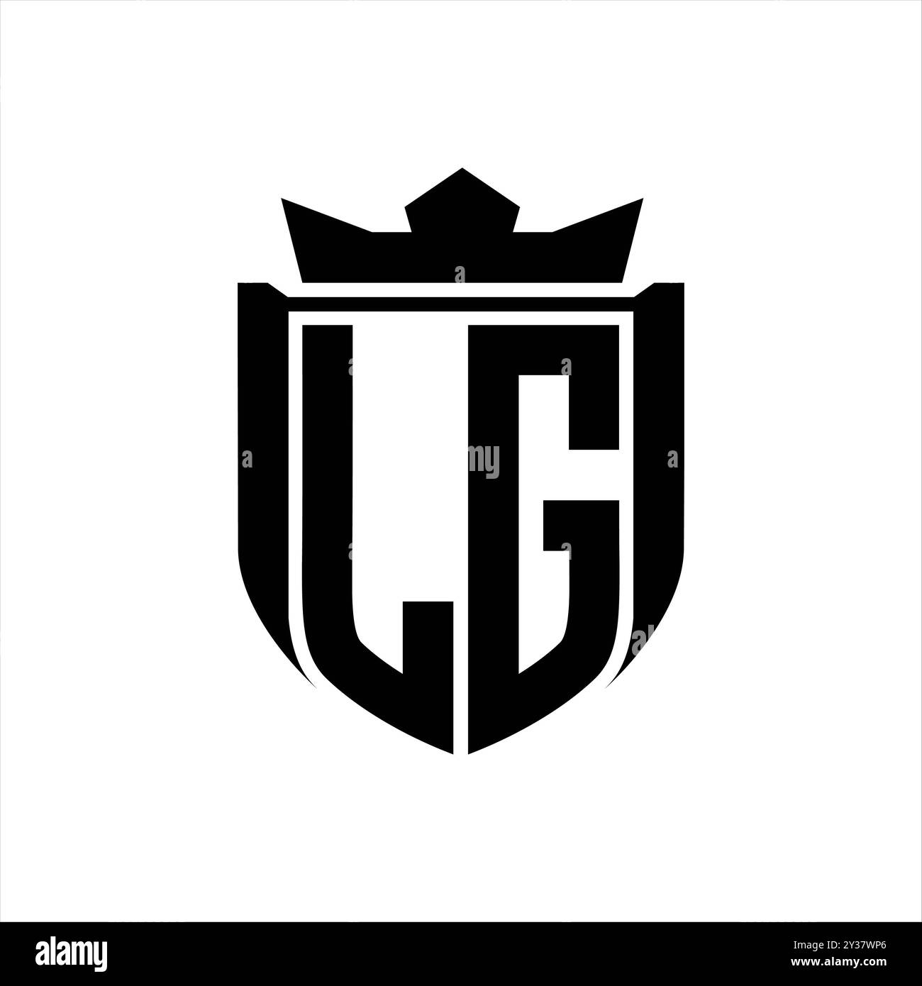 LG Letter logo with shield shape inside shield badge crown on white background template design ...