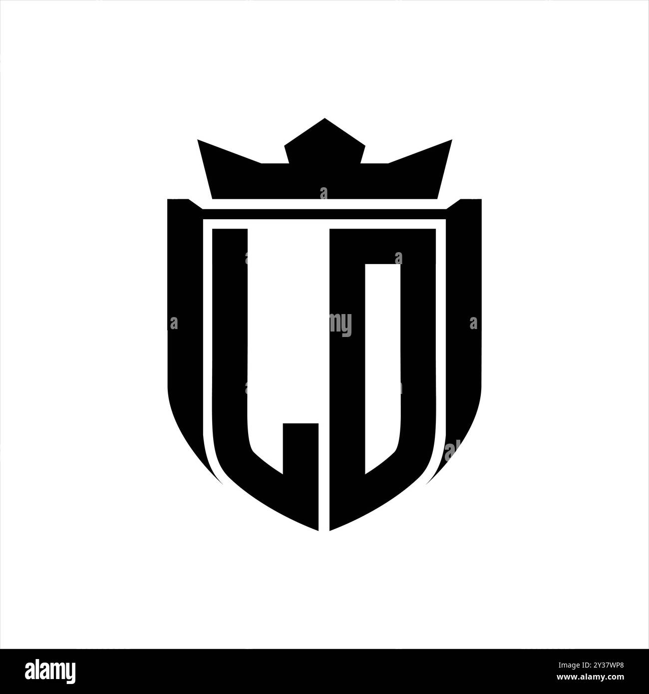 LD Letter logo with shield shape inside shield badge crown on white background template design ...
