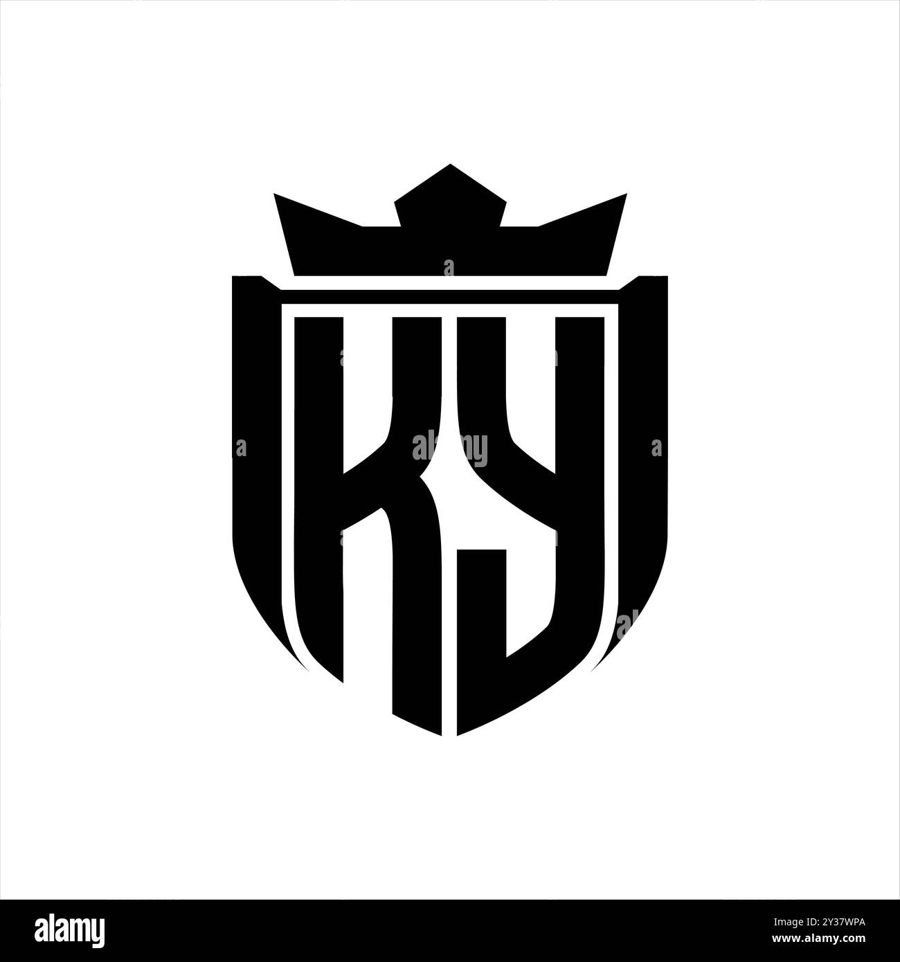 KY Letter logo with shield shape inside shield badge crown on white ...