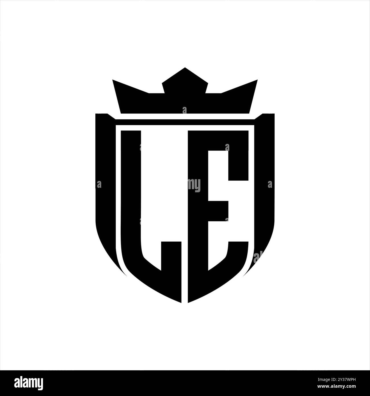 LE Letter logo with shield shape inside shield badge crown on white ...
