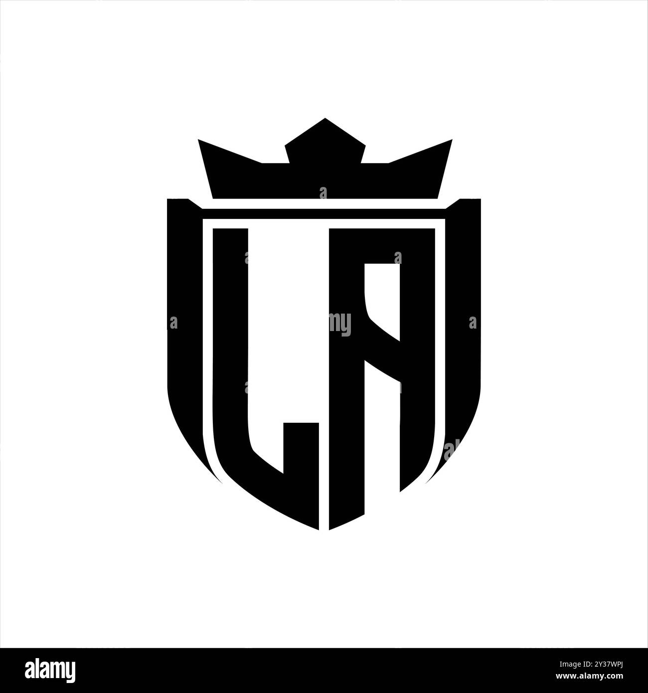 LA Letter logo with shield shape inside shield badge crown on white ...