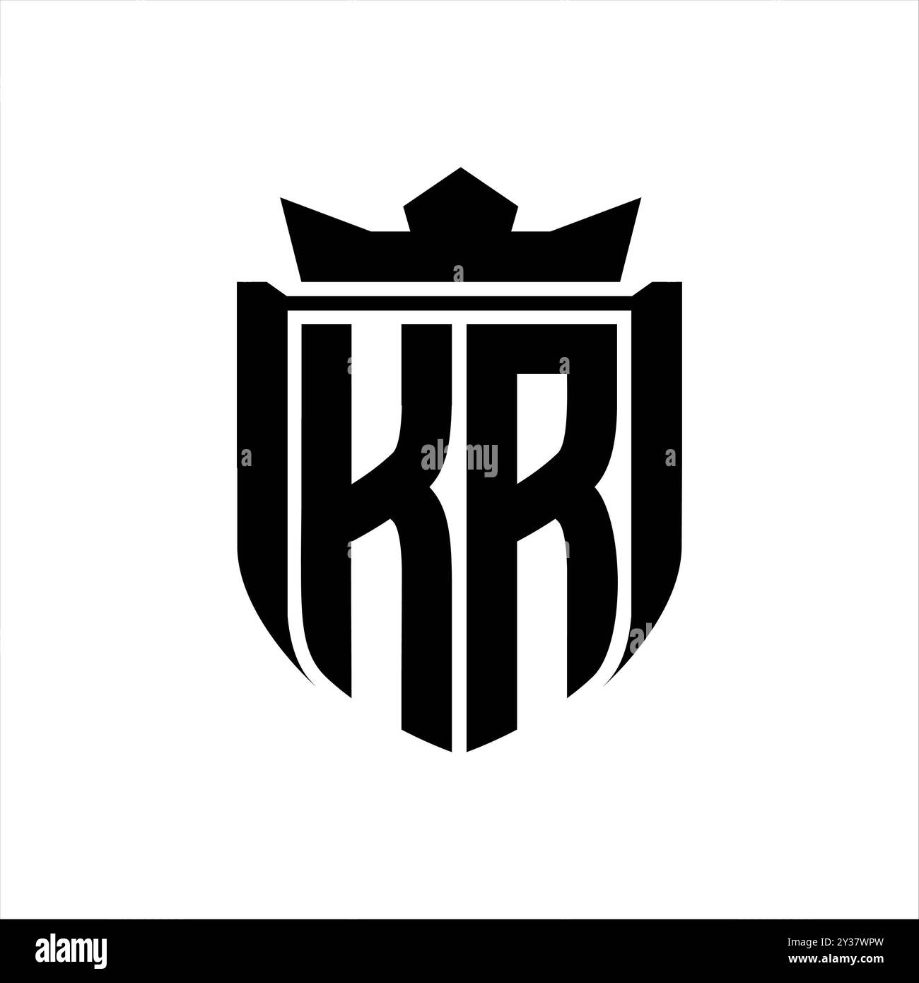 KR Letter logo with shield shape inside shield badge crown on white ...