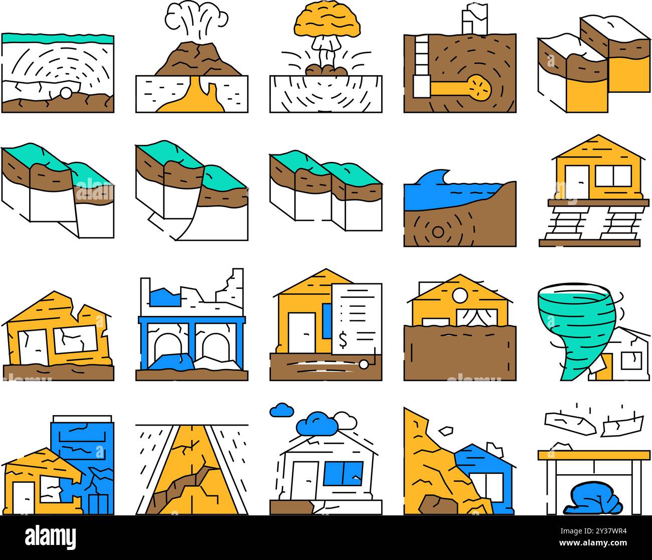 earthquake damage destruction icons set vector Stock Vector Image & Art ...