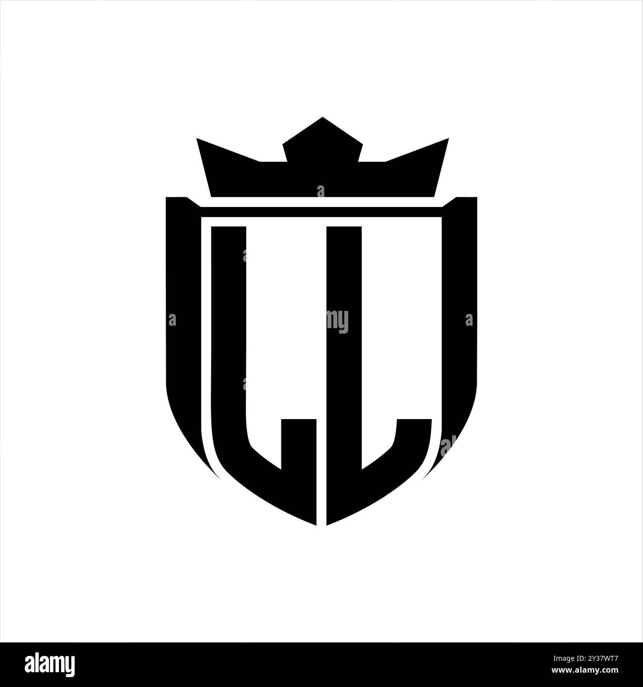 LL Letter logo with shield shape inside shield badge crown on white ...
