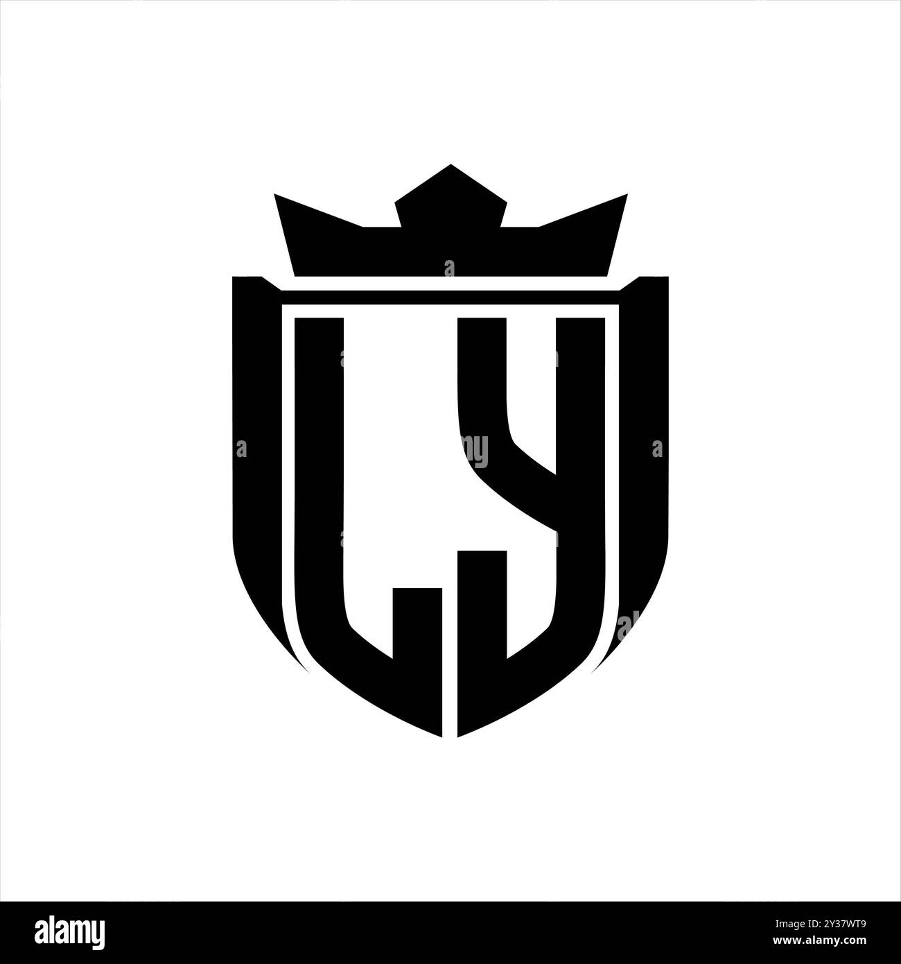 LY Letter logo with shield shape inside shield badge crown on white background template design ...