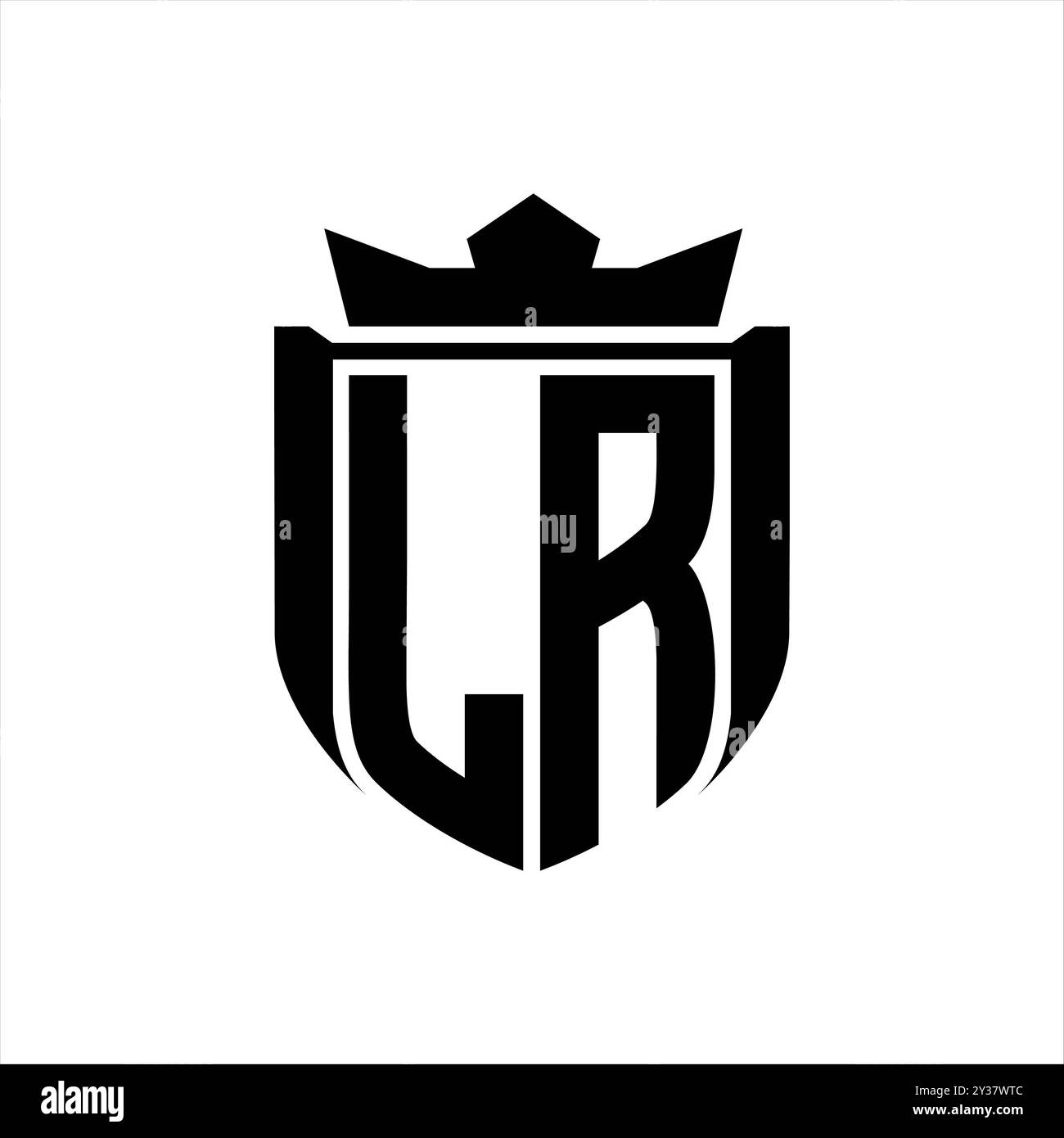 LR Letter logo with shield shape inside shield badge crown on white ...