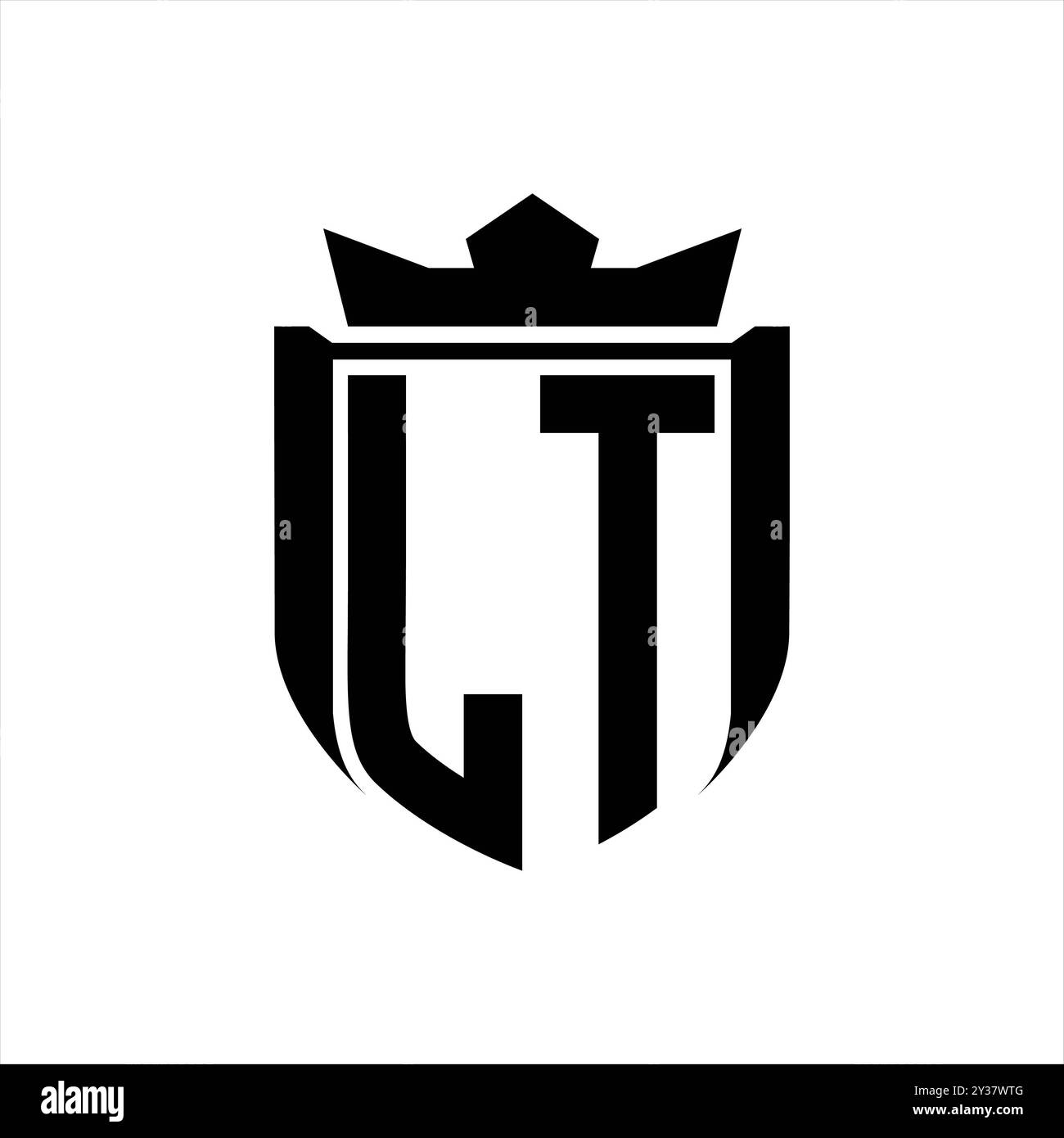 LT Letter logo with shield shape inside shield badge crown on white ...