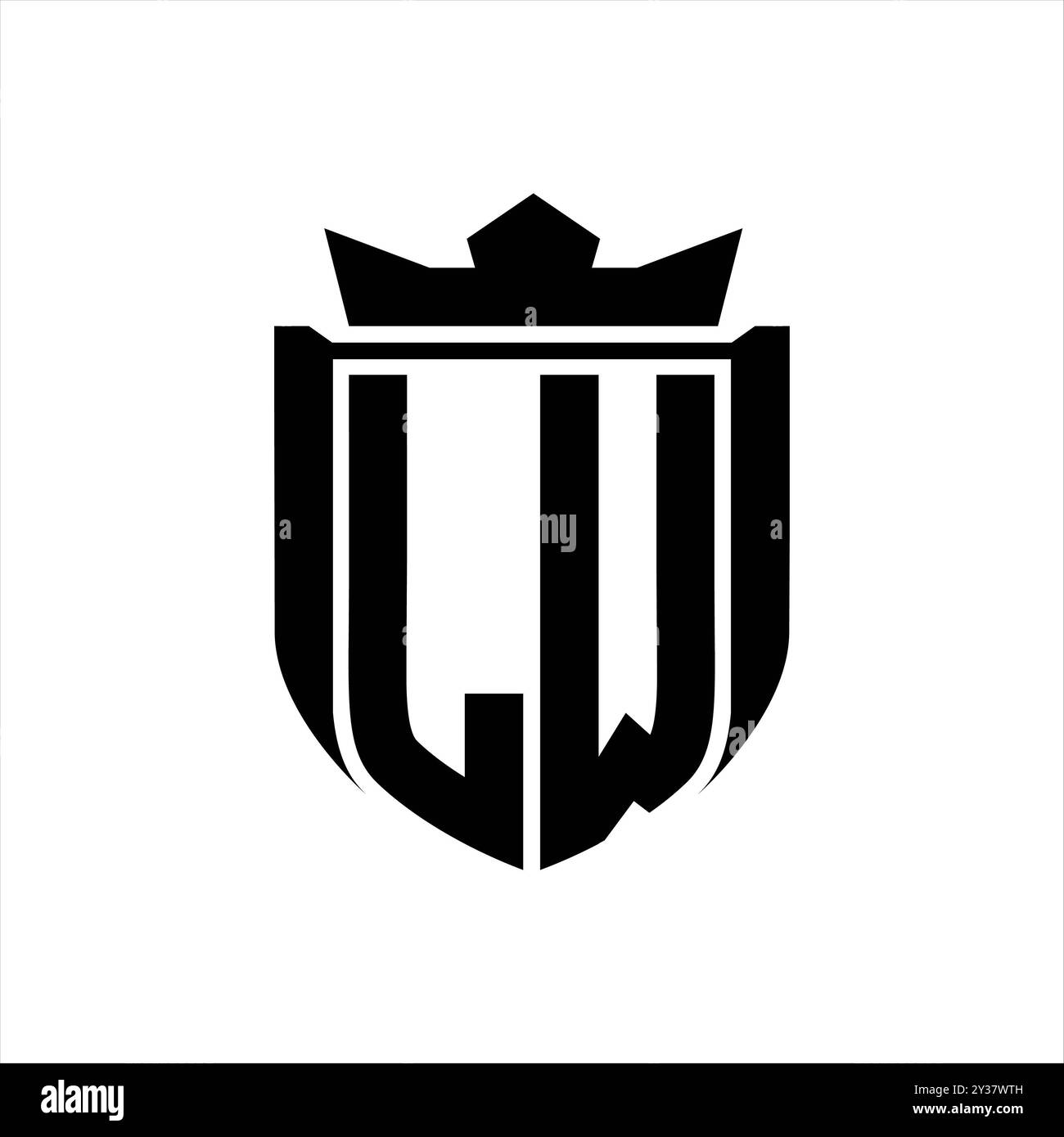LW Letter logo with shield shape inside shield badge crown on white ...