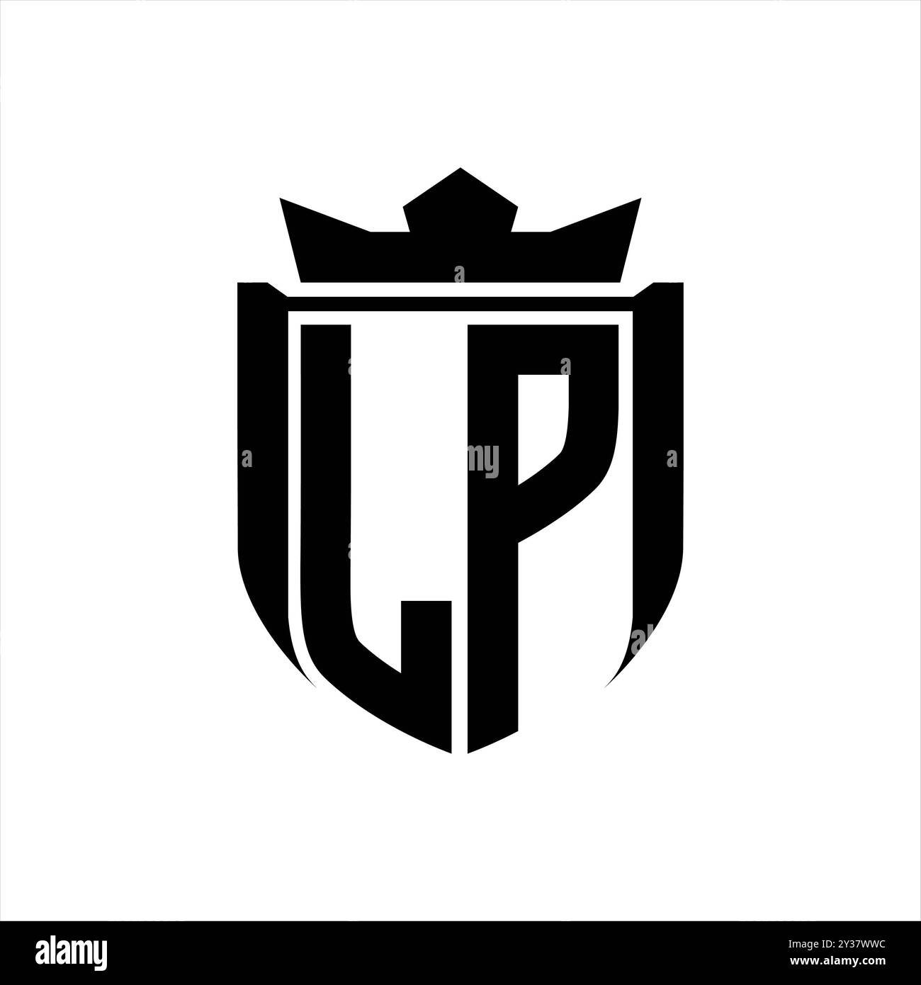 LP Letter logo with shield shape inside shield badge crown on white ...