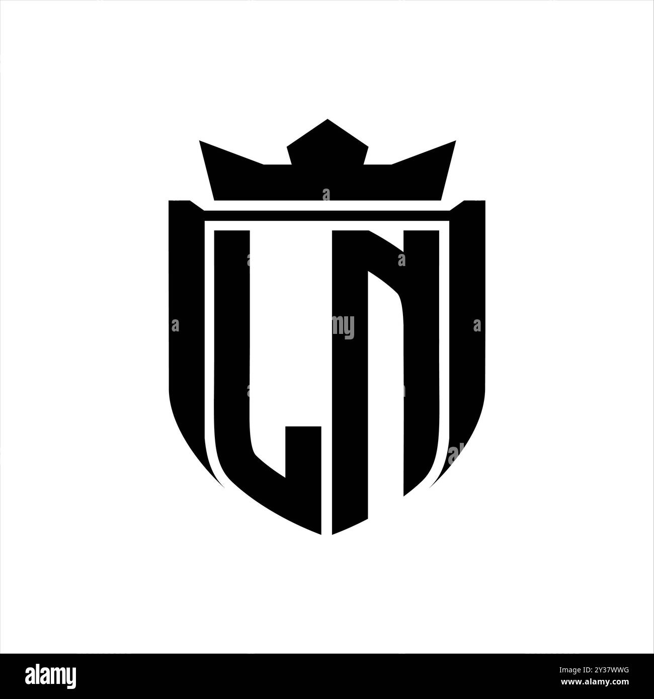 LN Letter logo with shield shape inside shield badge crown on white background template design ...