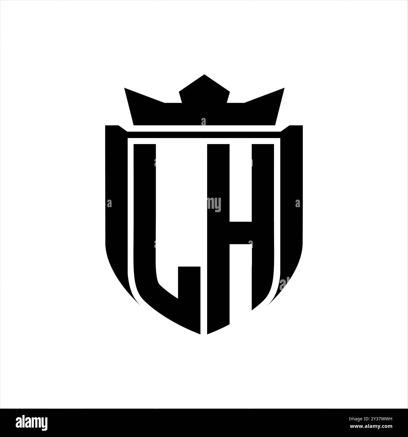 LH Letter logo with shield shape inside shield badge crown on white ...