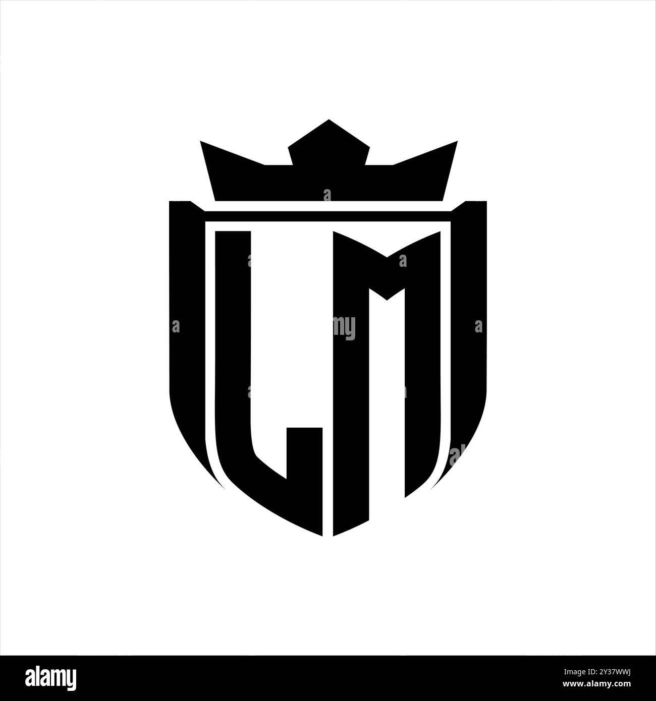 LM Letter logo with shield shape inside shield badge crown on white background template design ...