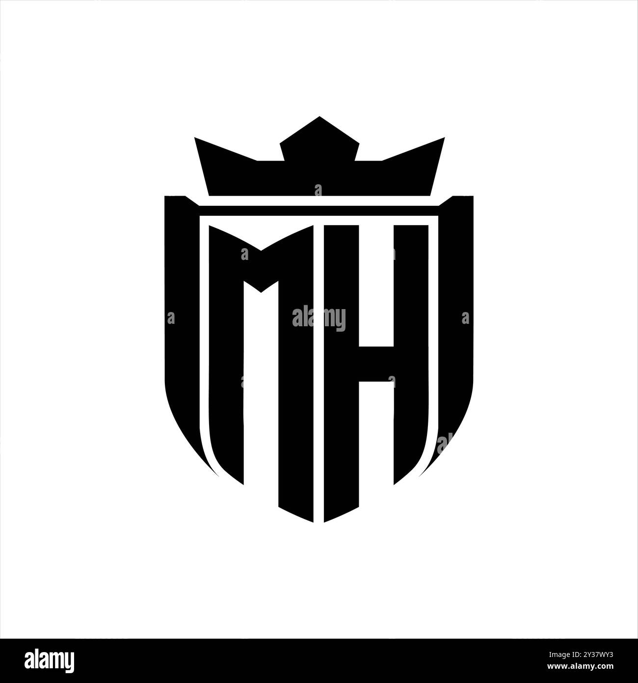 MH Letter logo with shield shape inside shield badge crown on white ...