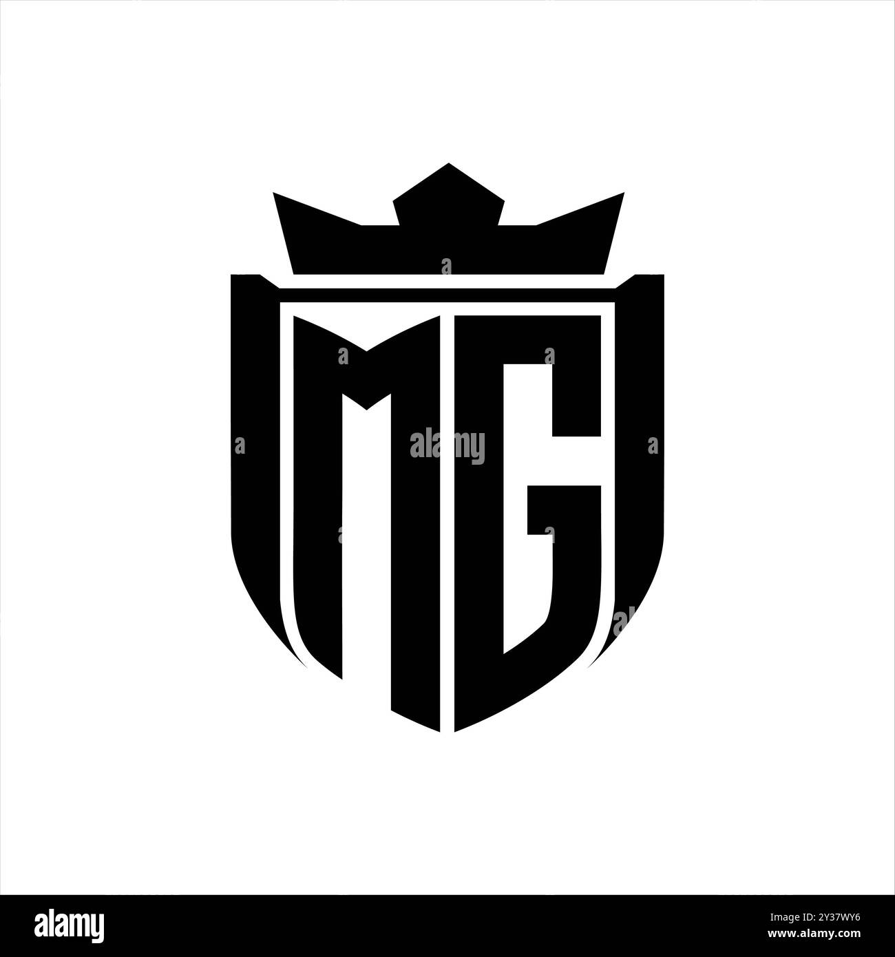 MG Letter logo with shield shape inside shield badge crown on white ...