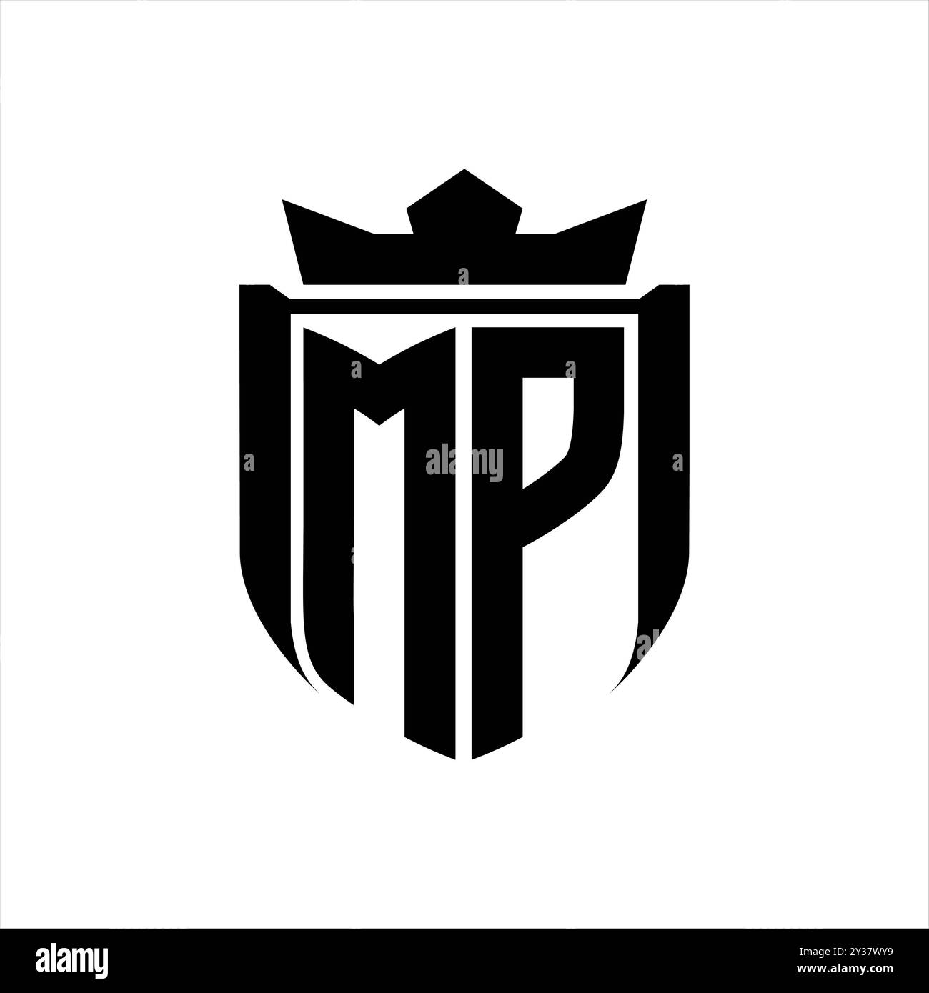MP Letter logo with shield shape inside shield badge crown on white ...
