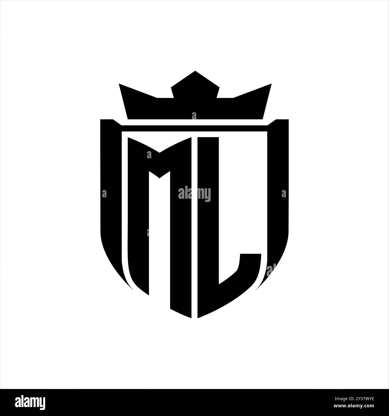 ML Letter logo with shield shape inside shield badge crown on white ...