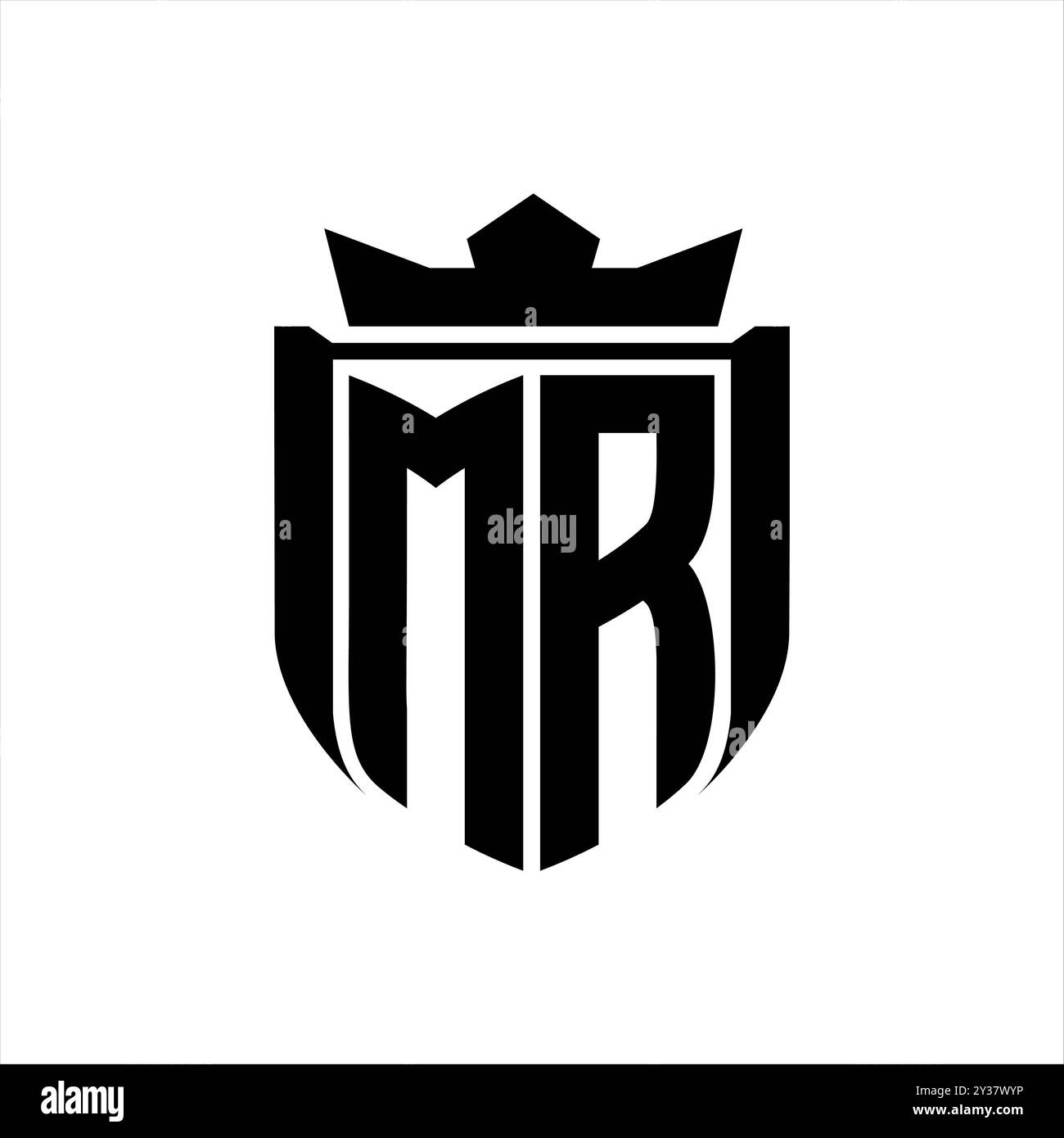 MR Letter logo with shield shape inside shield badge crown on white background template design ...