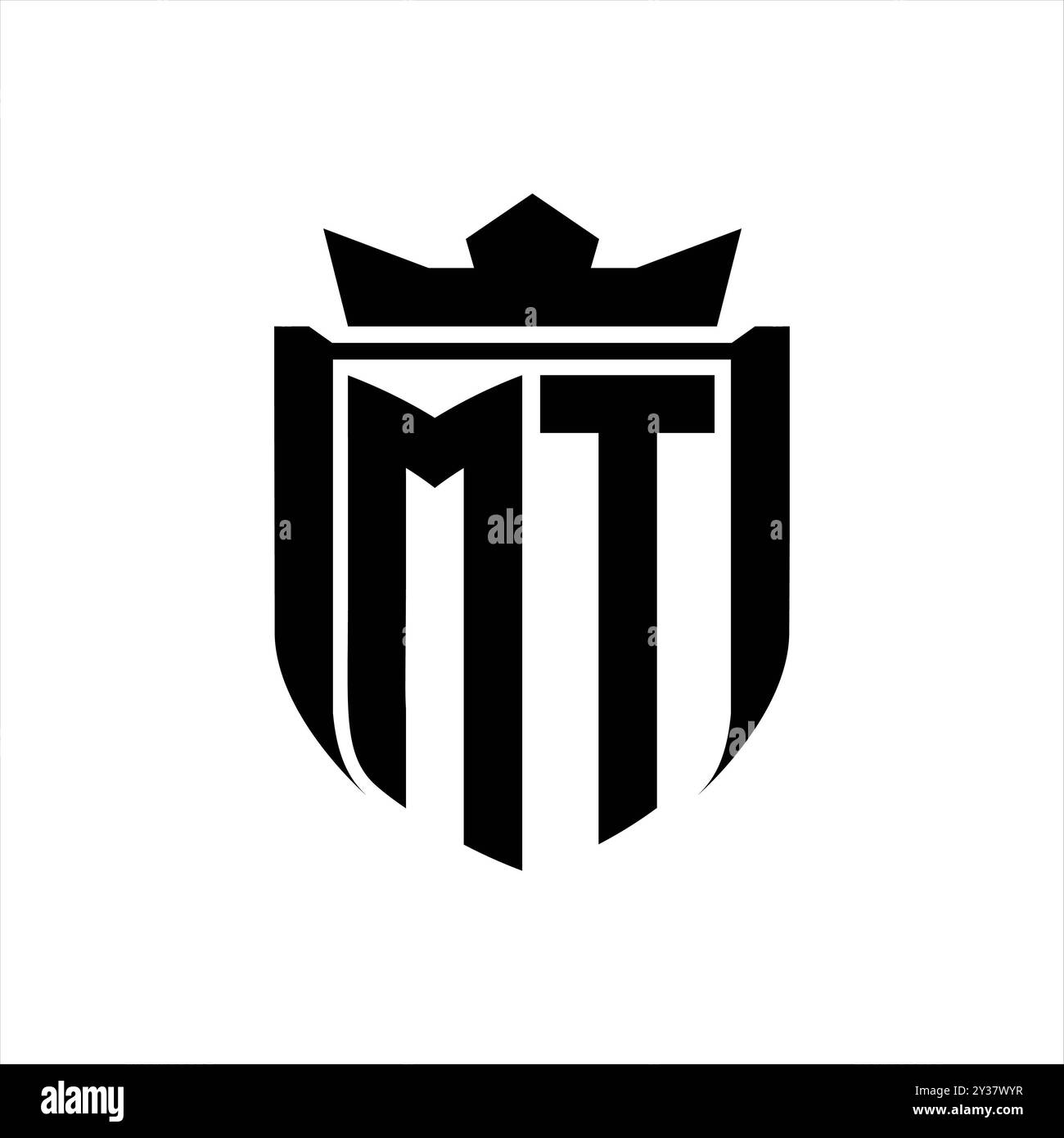 MT Letter logo with shield shape inside shield badge crown on white ...