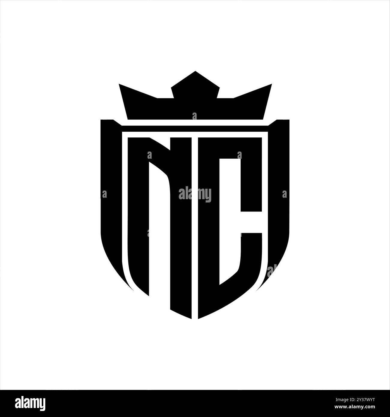 NC Letter logo with shield shape inside shield badge crown on white ...