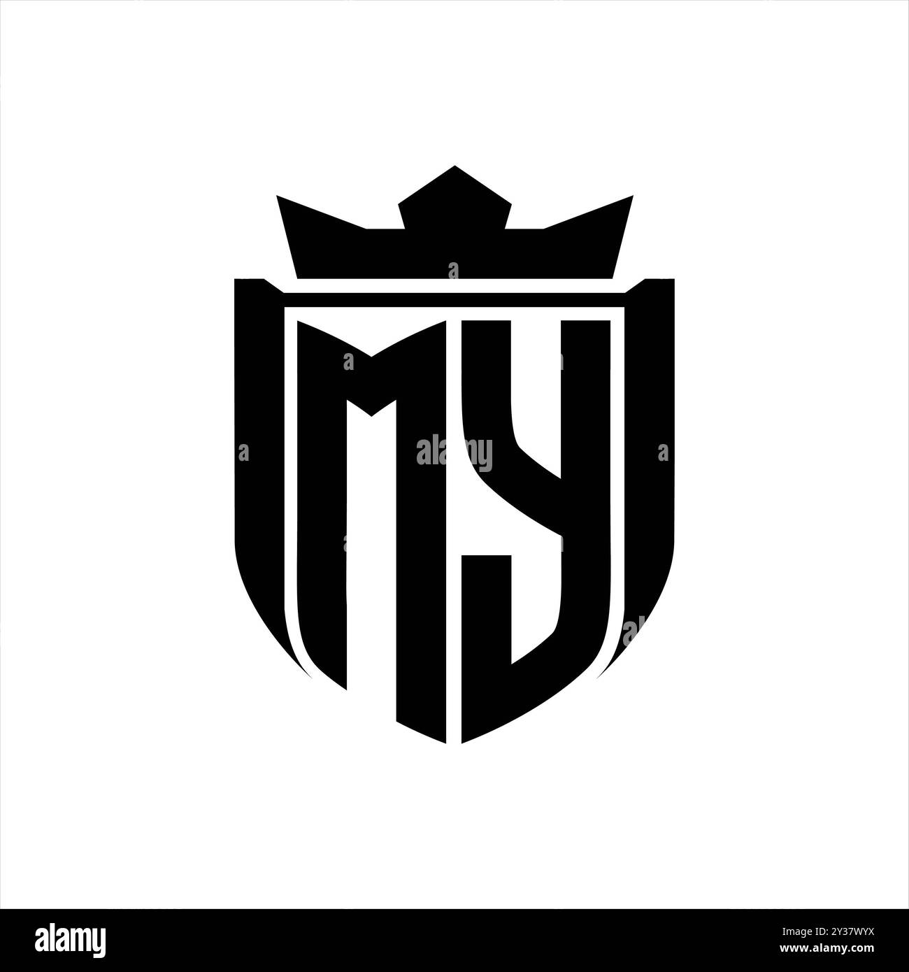 MY Letter logo with shield shape inside shield badge crown on white ...
