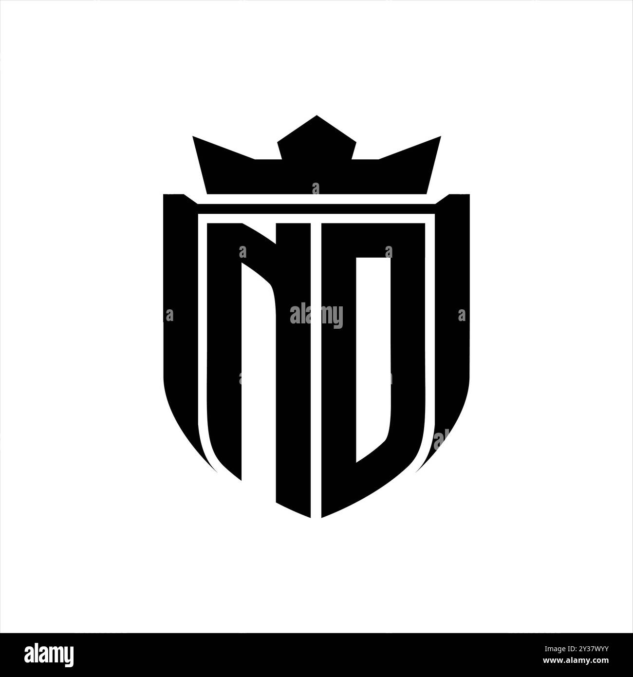 ND Letter logo with shield shape inside shield badge crown on white ...