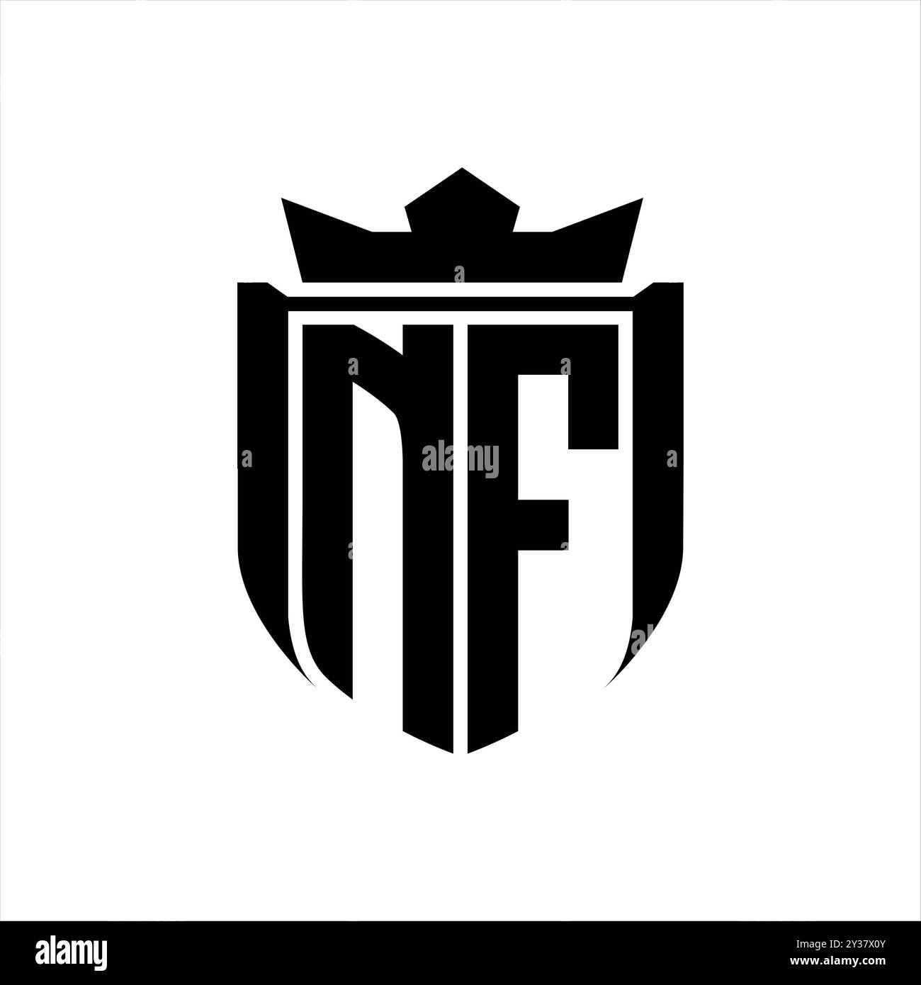 NF Letter logo with shield shape inside shield badge crown on white ...