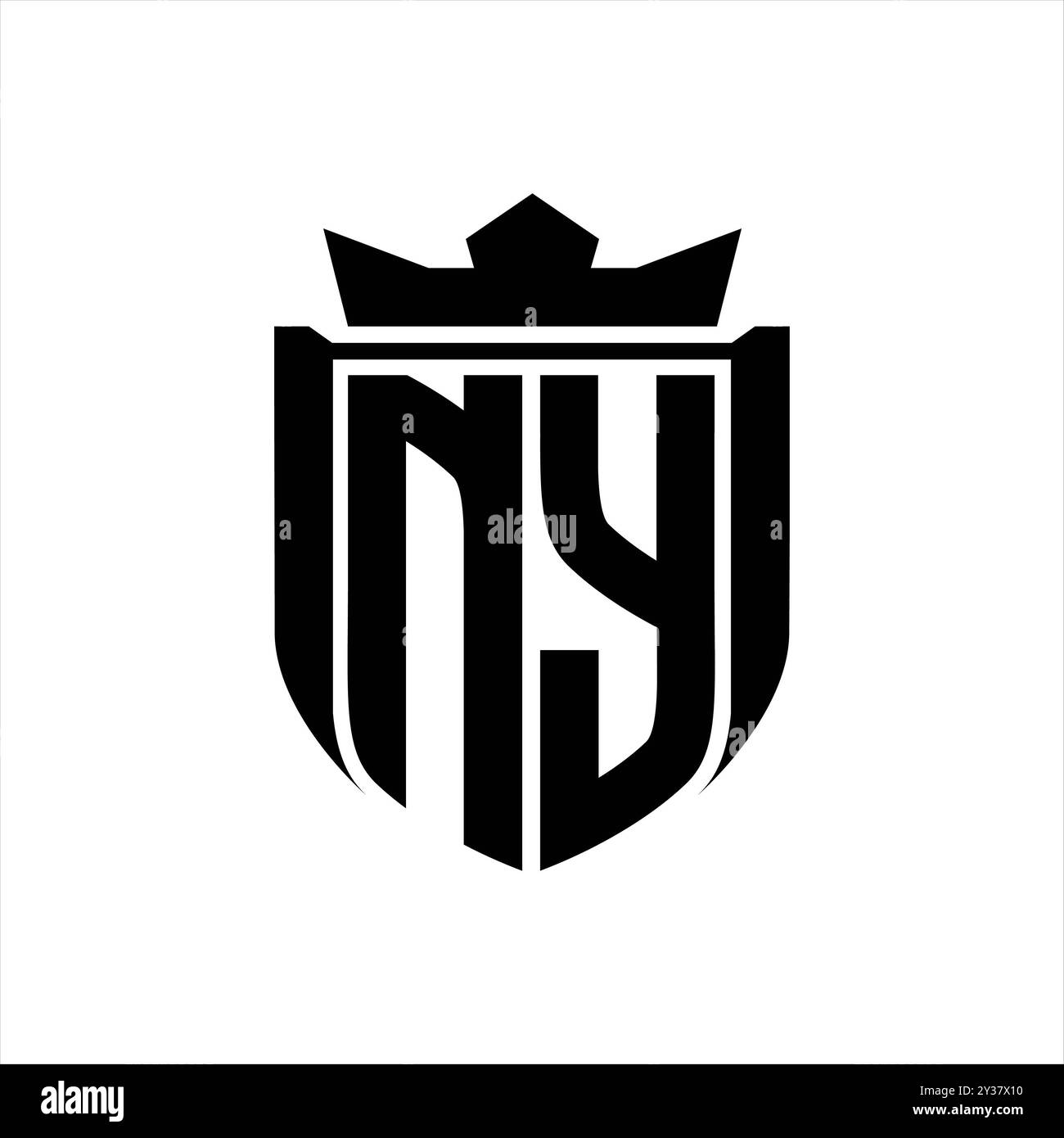 NY Letter logo with shield shape inside shield badge crown on white ...