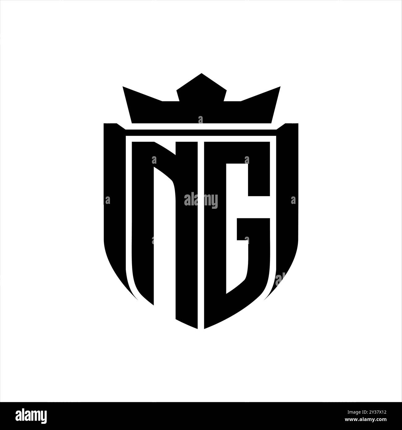 NG Letter logo with shield shape inside shield badge crown on white ...